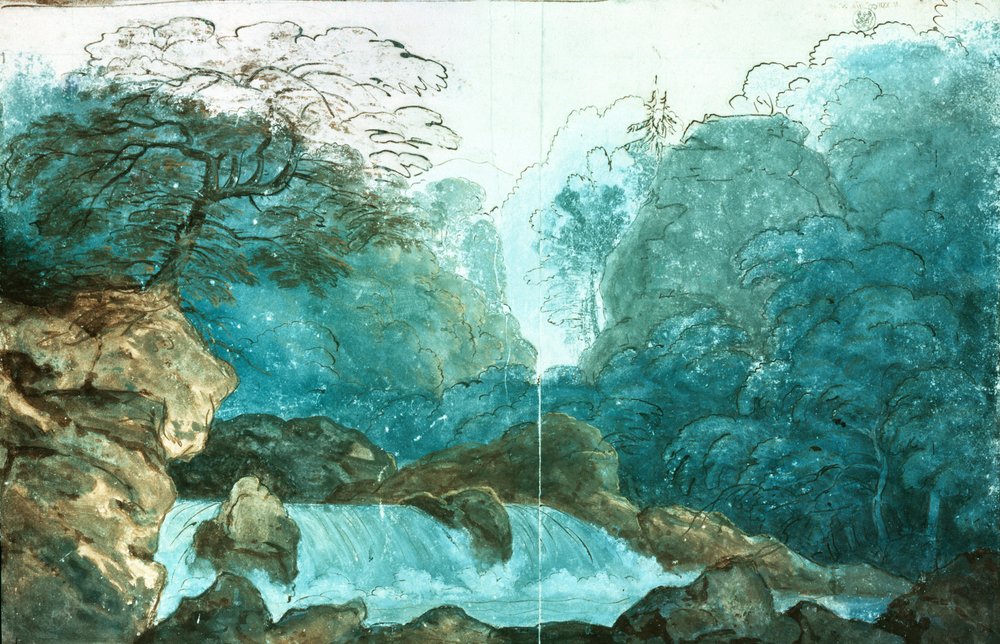 Waterfall in a wood, set design for a production of Undine