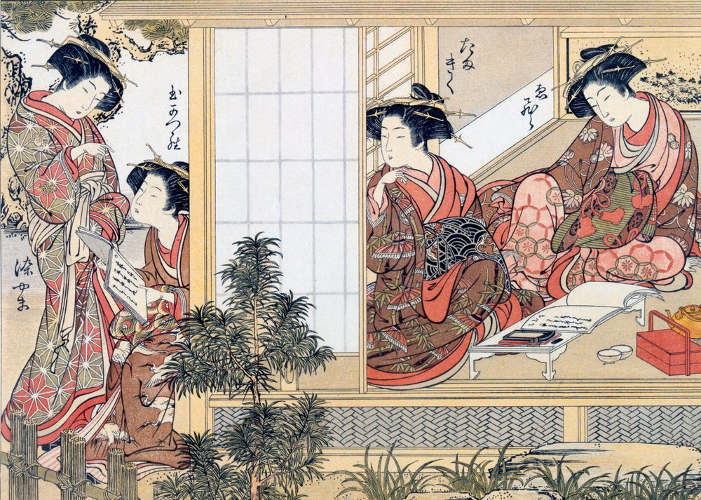 Female Japanese Courtesans Reading and Writing