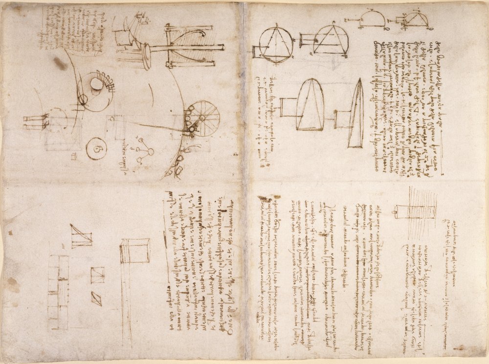 Notes, schematic sketches and diagrams from 'Codex Arundel'