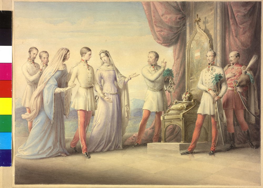 Empress Maria Anna and Archduchess Sophie with Emperor Franz Joseph I
