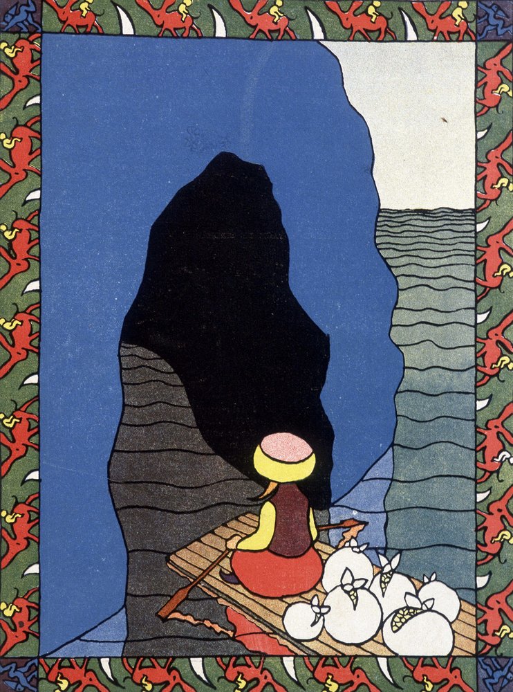 Sinbad the Sailor on his raft - in 'Les 1001 nuits'