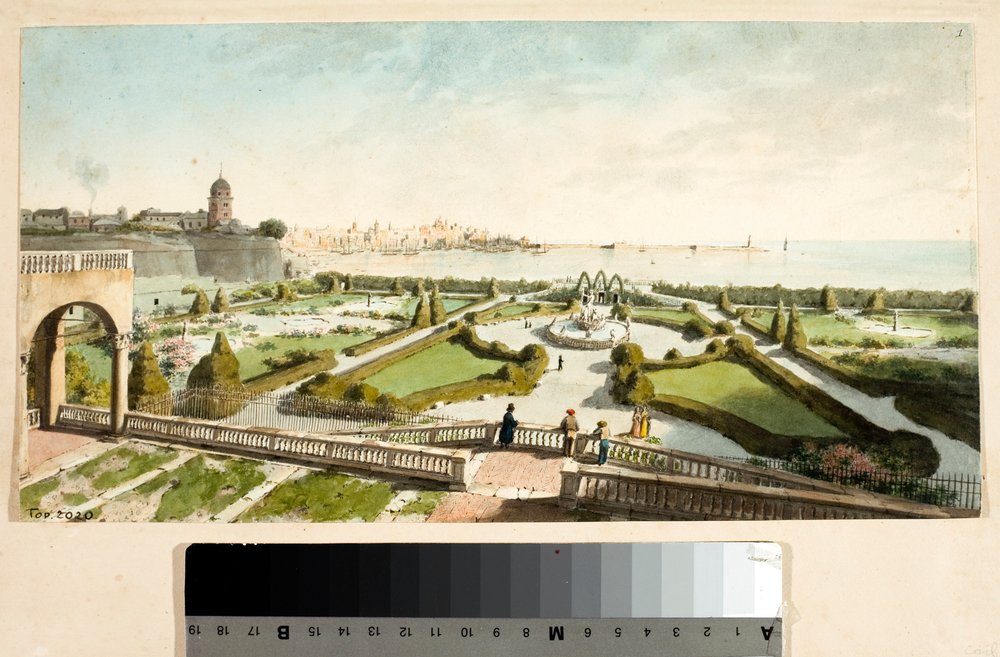 The park of the villa of Prince Doria and Genoa in the background