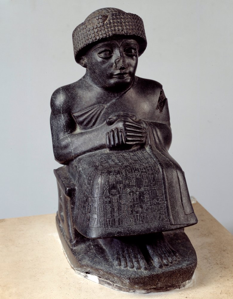 Mesopotamia: statue of the god Ningishzida representing Gudea sitting ...