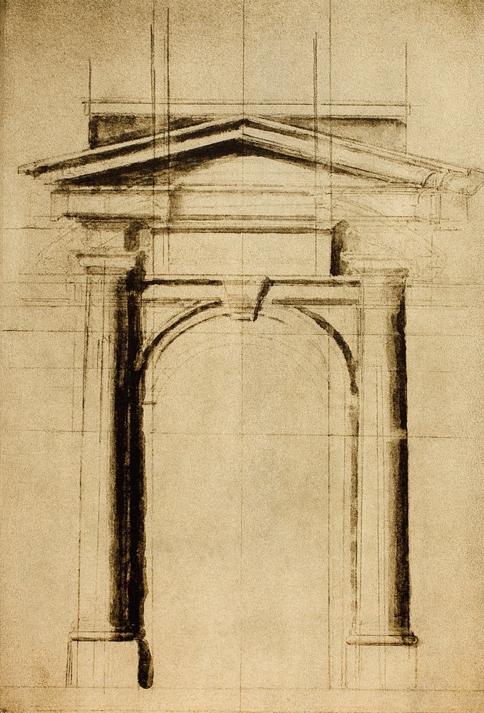 Architectonic study of a door with a triangular tympanum (drawing by ...