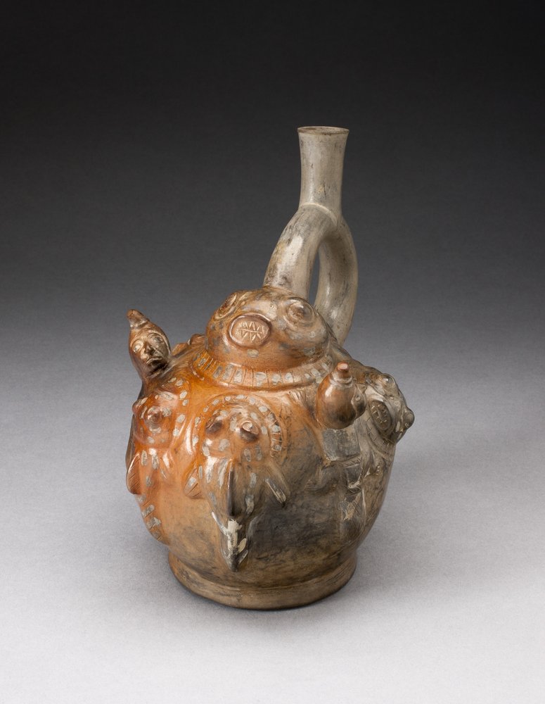 Stirrup Spout Vessel with Relief Depicting a Fishing Scene