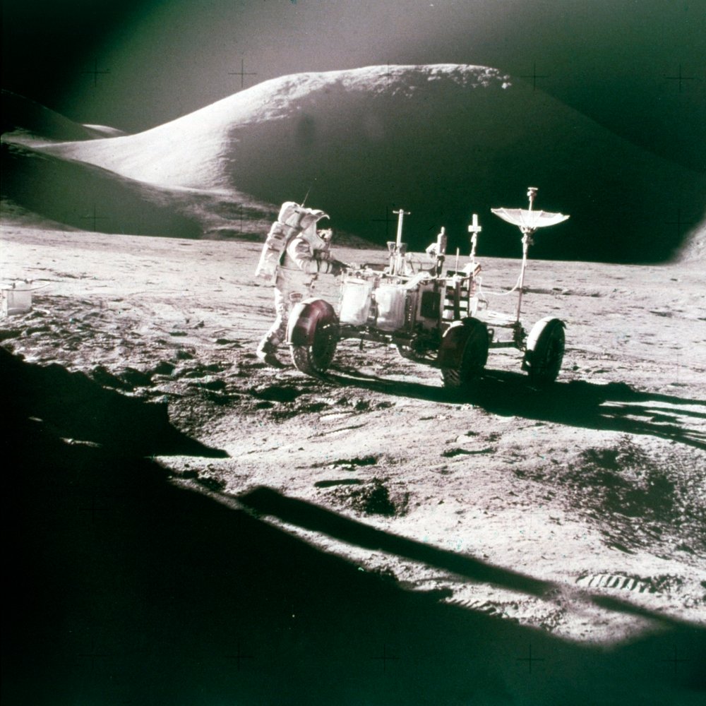 Astronaut with Lunar Roving Vehicle on the Moon