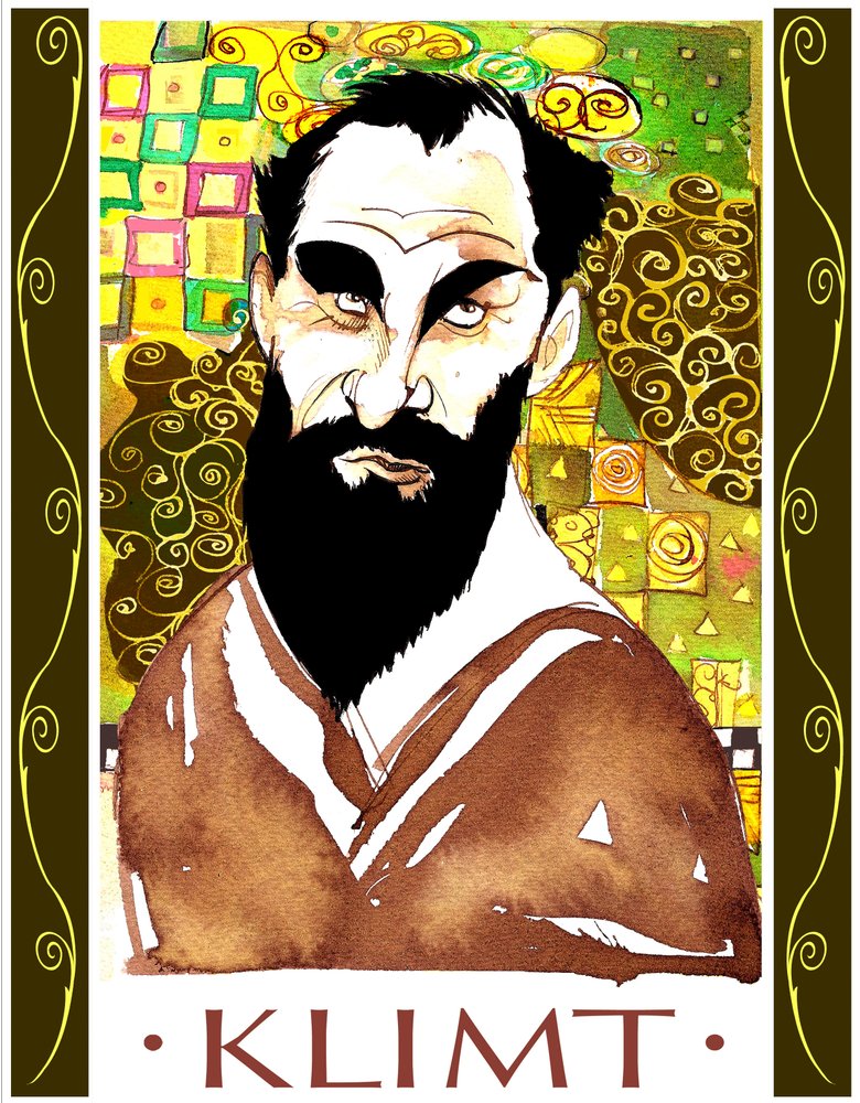 Gustav Klimt - color caricature by Neale Osborne