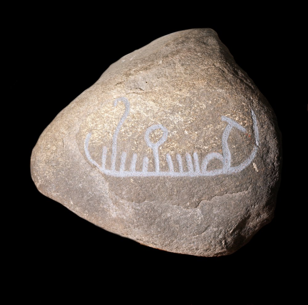 Swedish neolithic graffiti representing a ship. Stockholm Historiska Museet