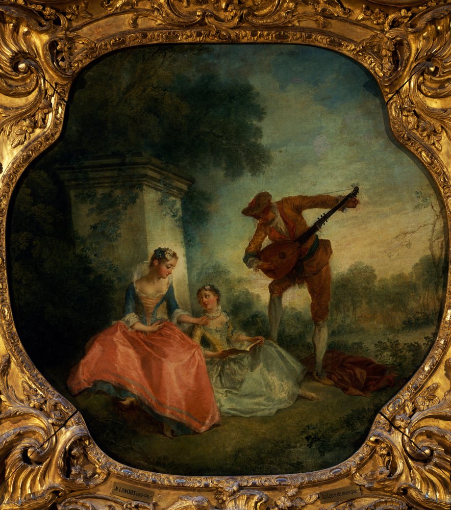 Music lesson with lute, by Nicolas Lancret, France