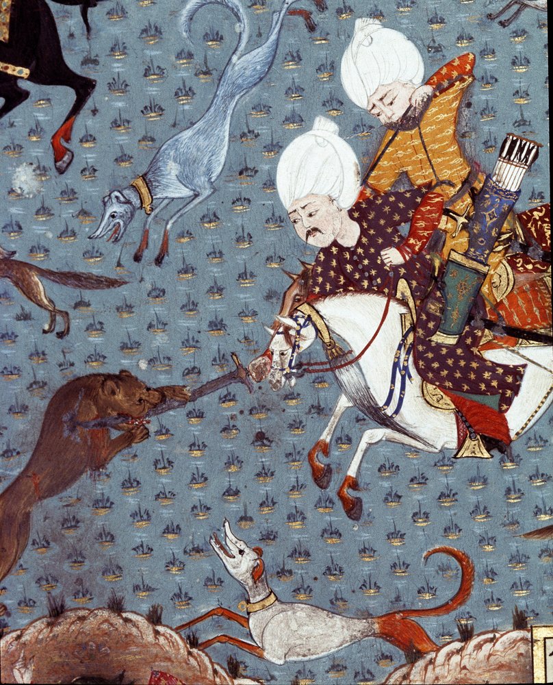 Representation of the courtiers of Sultan Murad II hunting the Fawn ...