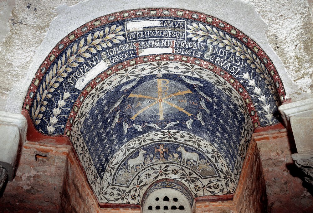 Paleochristian Art: The Monogram of Christ Surrounded by Symbols of the ...