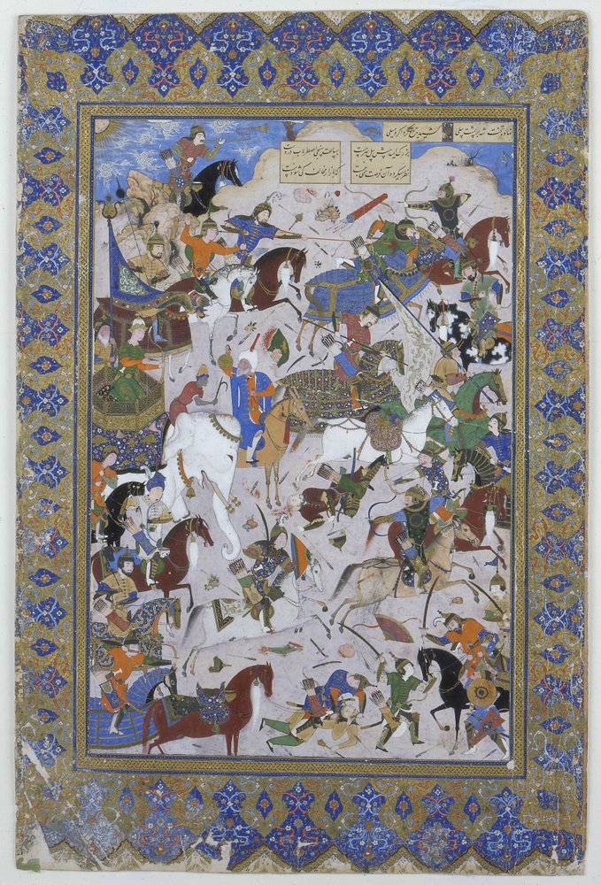 Battle between Khusrau and Bahram Chubaina, from the poem Layla and ...