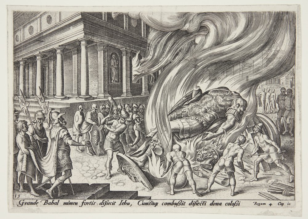 Jehu destroying the temple and statue of Baal