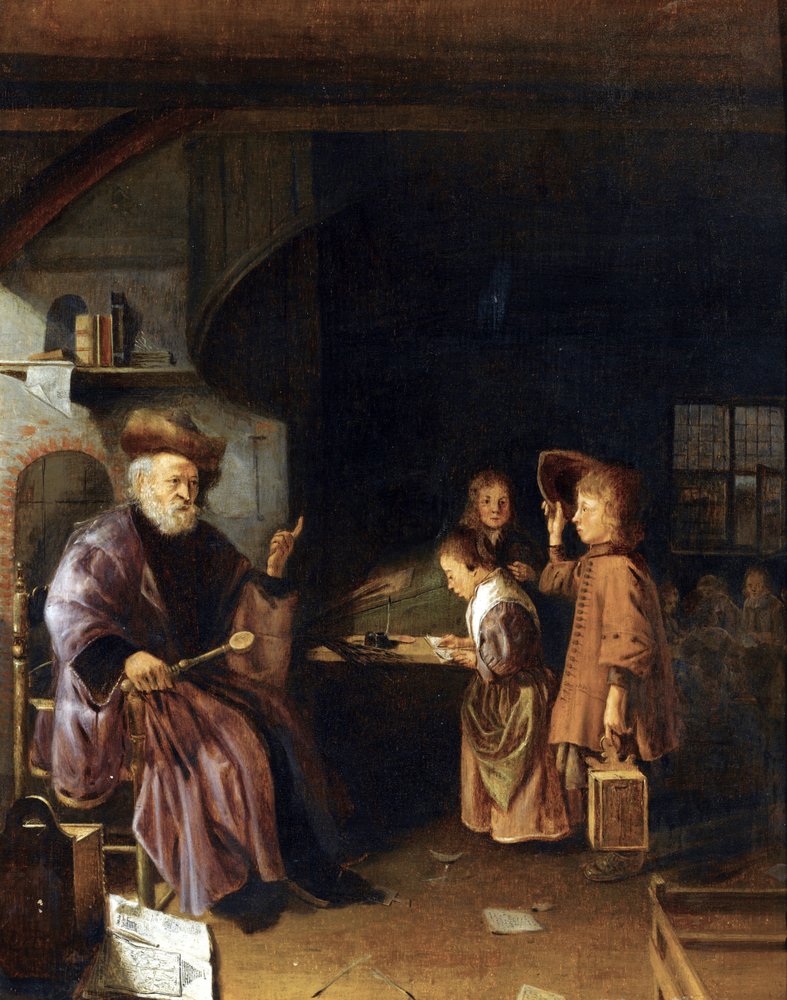 A Schoolmaster Teaching His Pupils in a Classroom