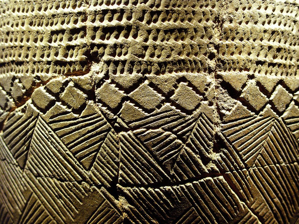 Pottery with 'comb tooth' decor, circa 8000 BC of the Neolithic Period ...