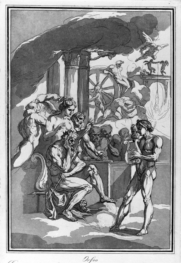 Orpheus in the Underworld Asks Minos for His Wife Eurydice (Watercolour ...