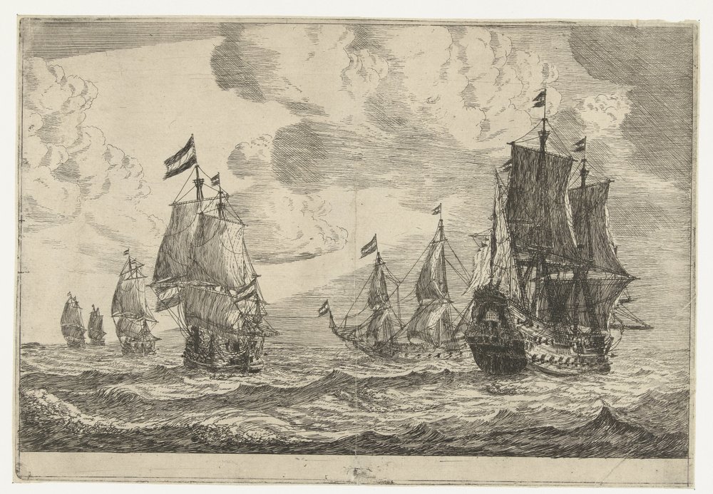 Six Sailing Ships on the Open Sea, Thirteen Scenes with Ships (series ...