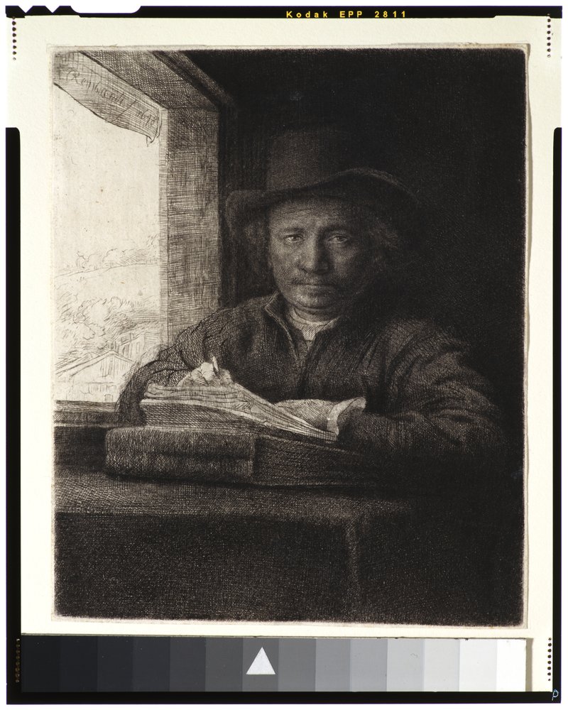 Self-portrait, Etching at a Window by Rembrandt van Rijn