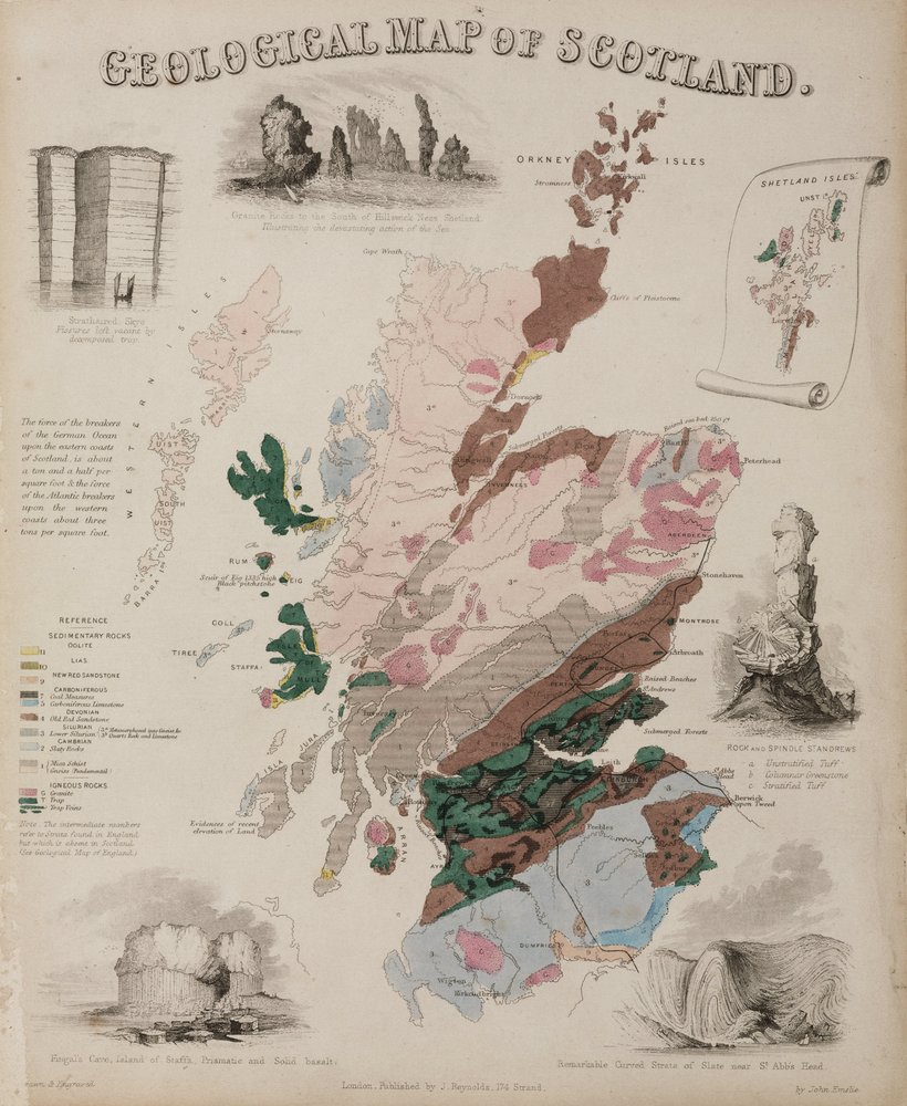 Geological Map of Scotland, c 1850s by John Pardon