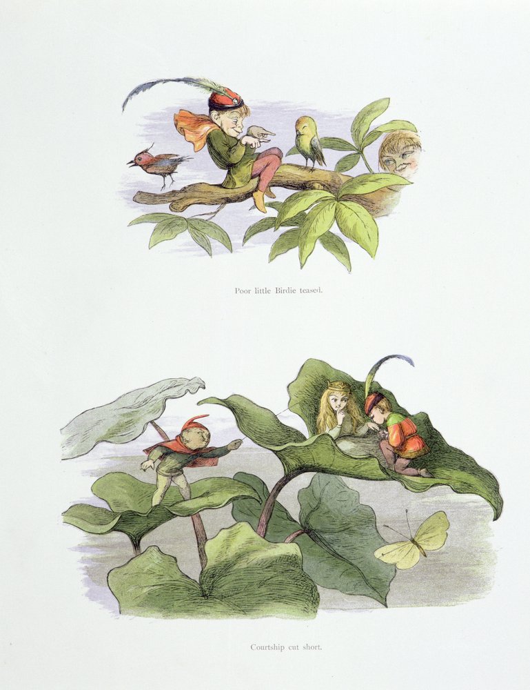 Poor little Birdie teased, and Courtship cut short, illustrations from 'In Fairyland: A Series ...