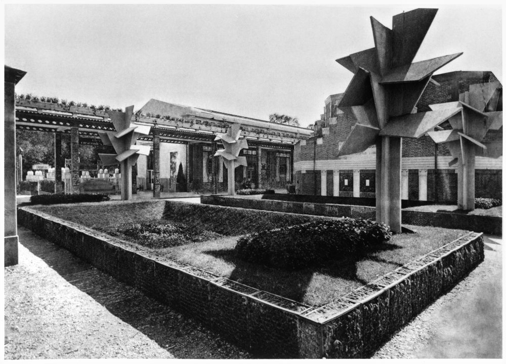 The winter garden and the cubist concrete trees at the Art Deco ...