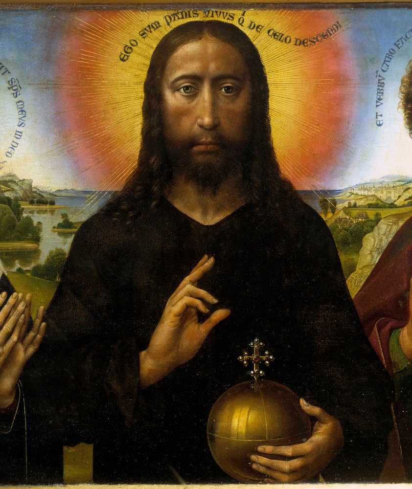 Christ redeemer between the Virgin and Saint John the Evangelist says ...