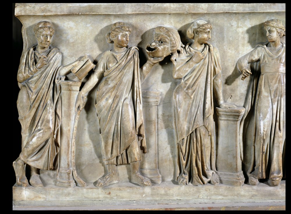 Sarcophagus of the Muses Depicting Clio, Thalia and Erato (detail)