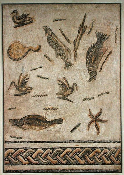 Ducks and Marine Fauna, Fragment of Pavement from Utica, Tunisia, 3rd ...