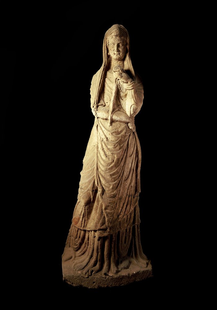 Roman Burial Statue in Limestone (1st century BC). Archaeological ...