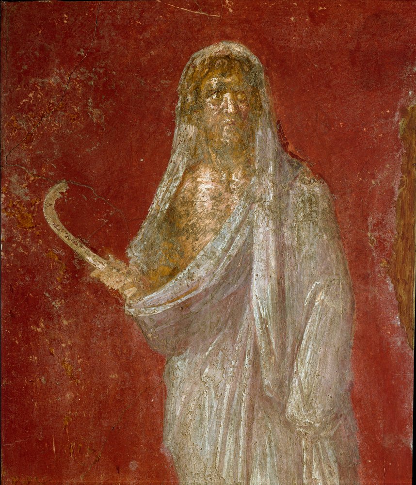 Roman art: representation of Cronos (Saturn). (detail) Fresco from the ...