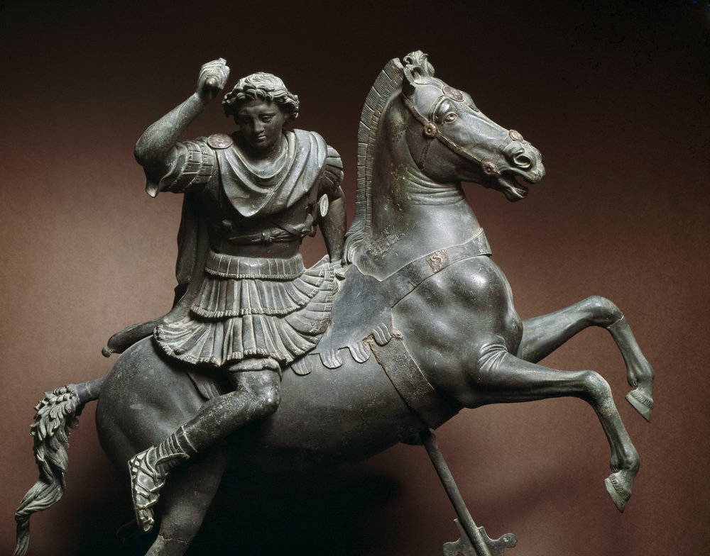 Alexander the Great on horse. Bronze sculpture after an original by ...