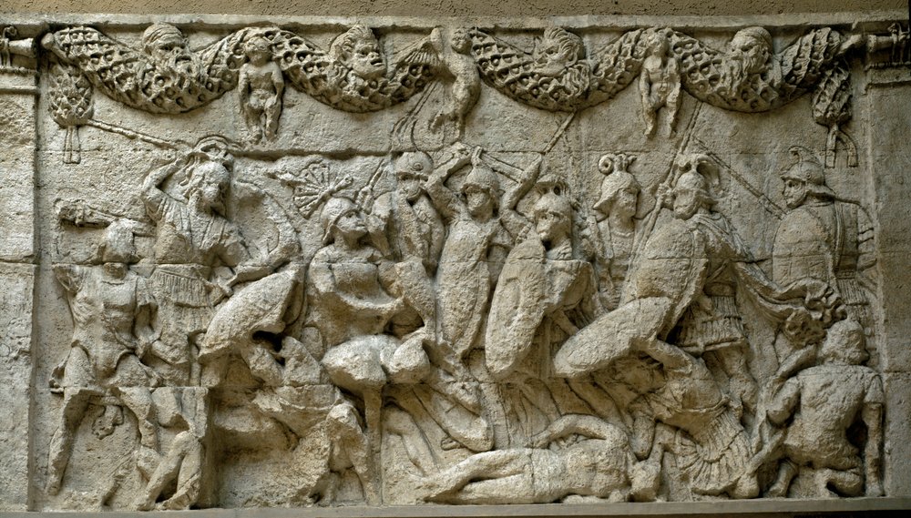 Scene of battle between Romans and Gauls by Roman Roman