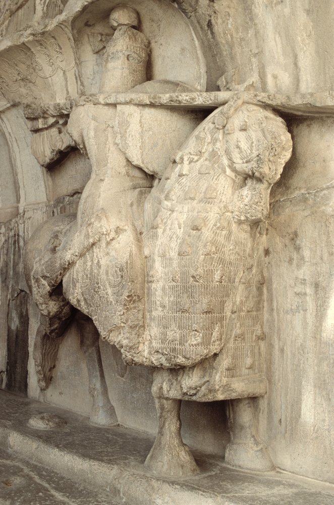 Carving of Khosrow Parviz on his horse Shabdiz with the equipment of a ...