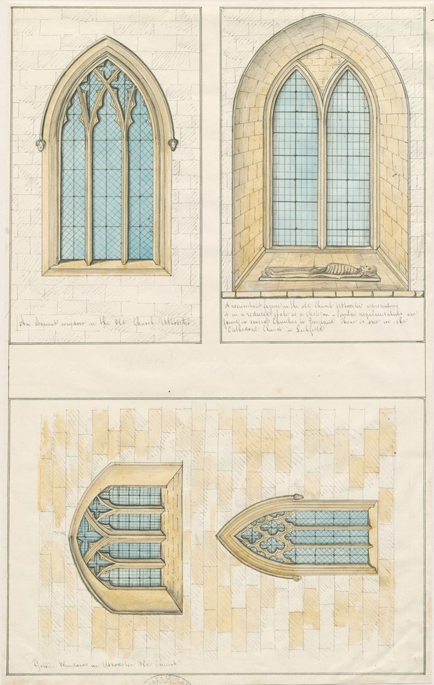 Uttoxeter Church [Old] - Architectural drawing of 'Gothic' windows ...