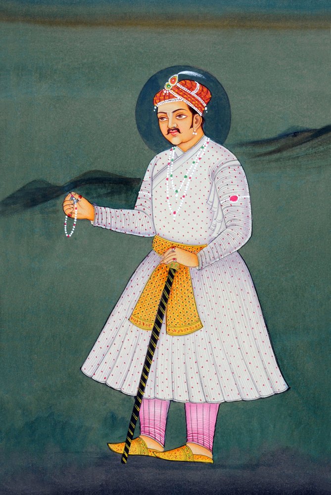 Miniature Painting of Mughal Emperor Akbar by School Indian