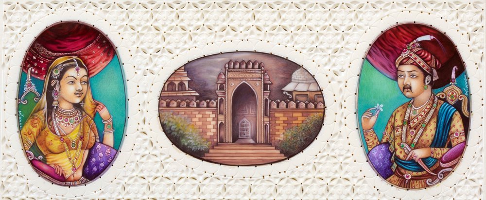Mughal Emperor Akbar with Wife Jodha Bai by School Indian