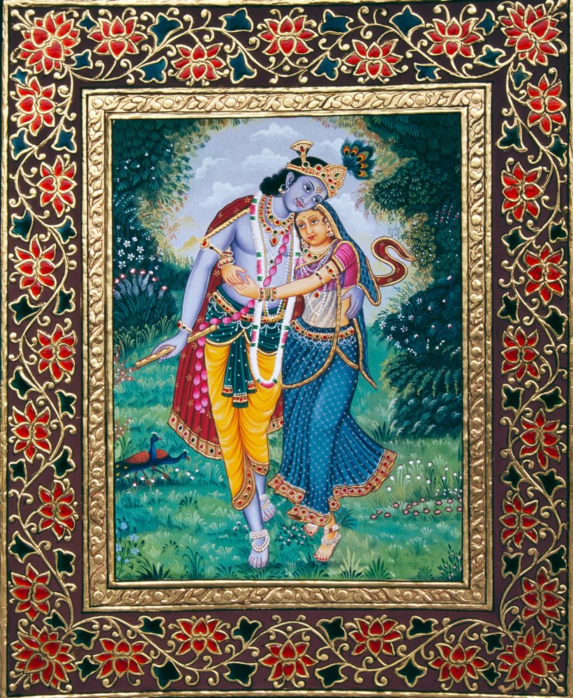 Radha Krishna Miniature Painting on Paper by School Indian
