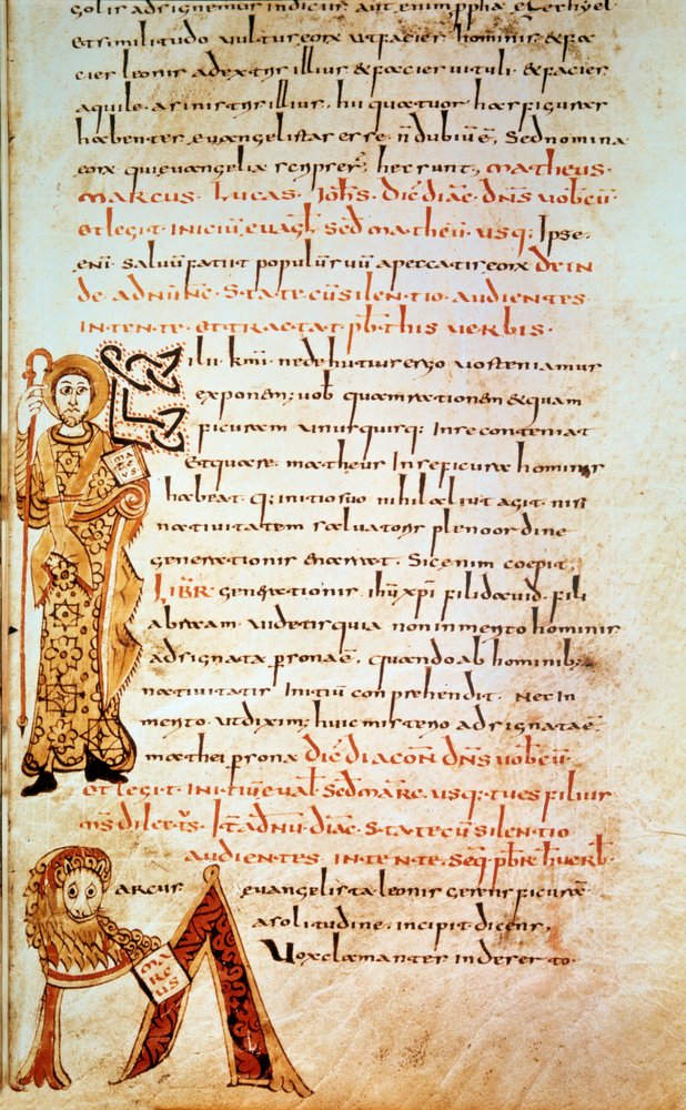 Saint Matthew; Letter M (Head of the Lion of Saint Mark). Page in ...