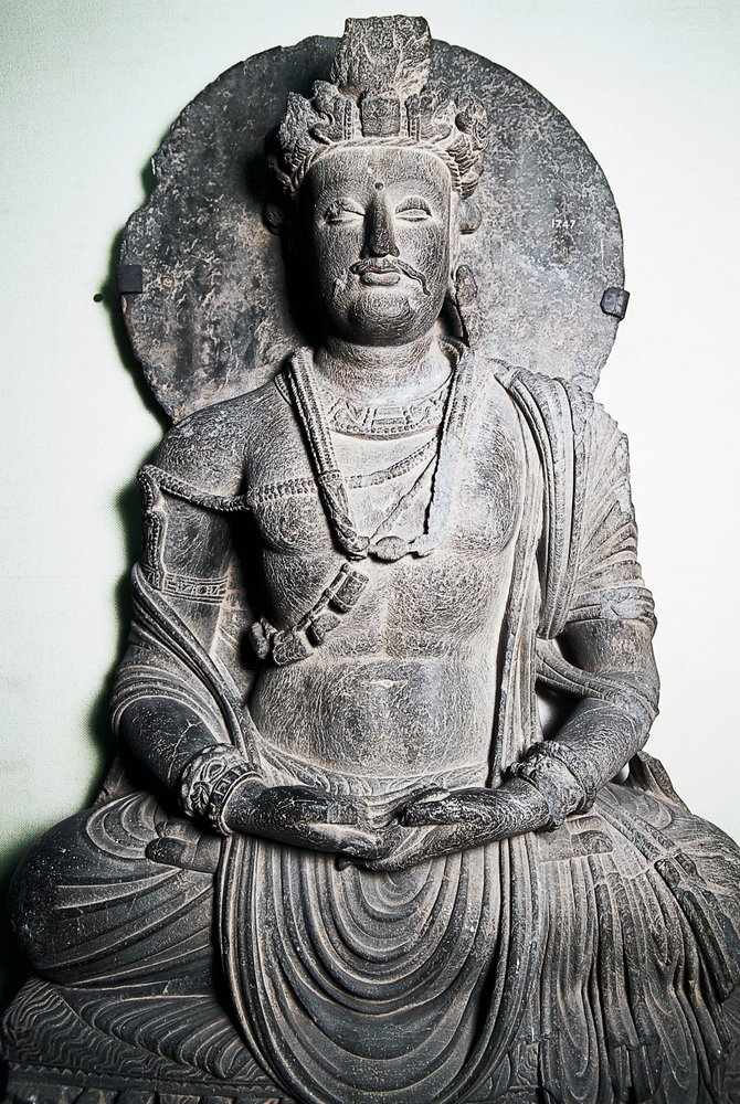 Stone sculpture depicting Buddha, Gandhara art, Peshawar, Pakistan