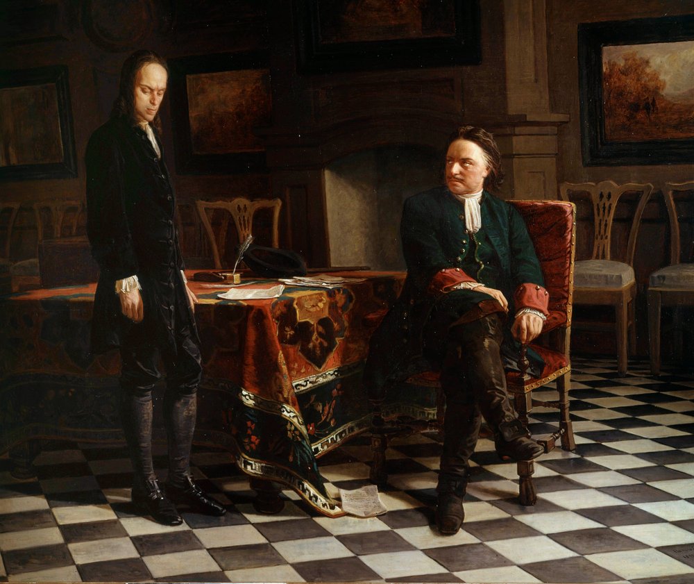Portrait of Peter I the Great, Russian tsar and his son Alexis