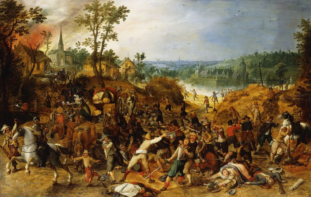 A Landscape with Marauders attacking a Wagon Train and Pillaging a Village
