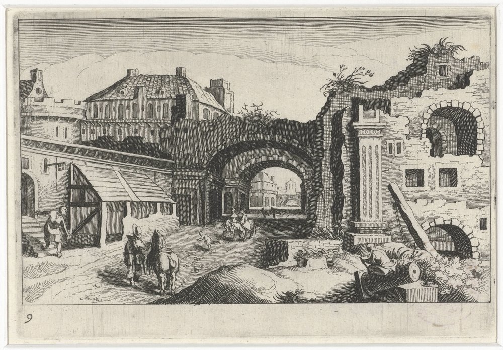 Cityscape with a ruin Southern European landscapes (series title ...