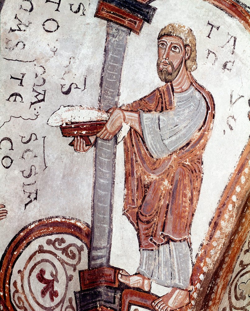 The cycle of months: a servant offering fish (detail)