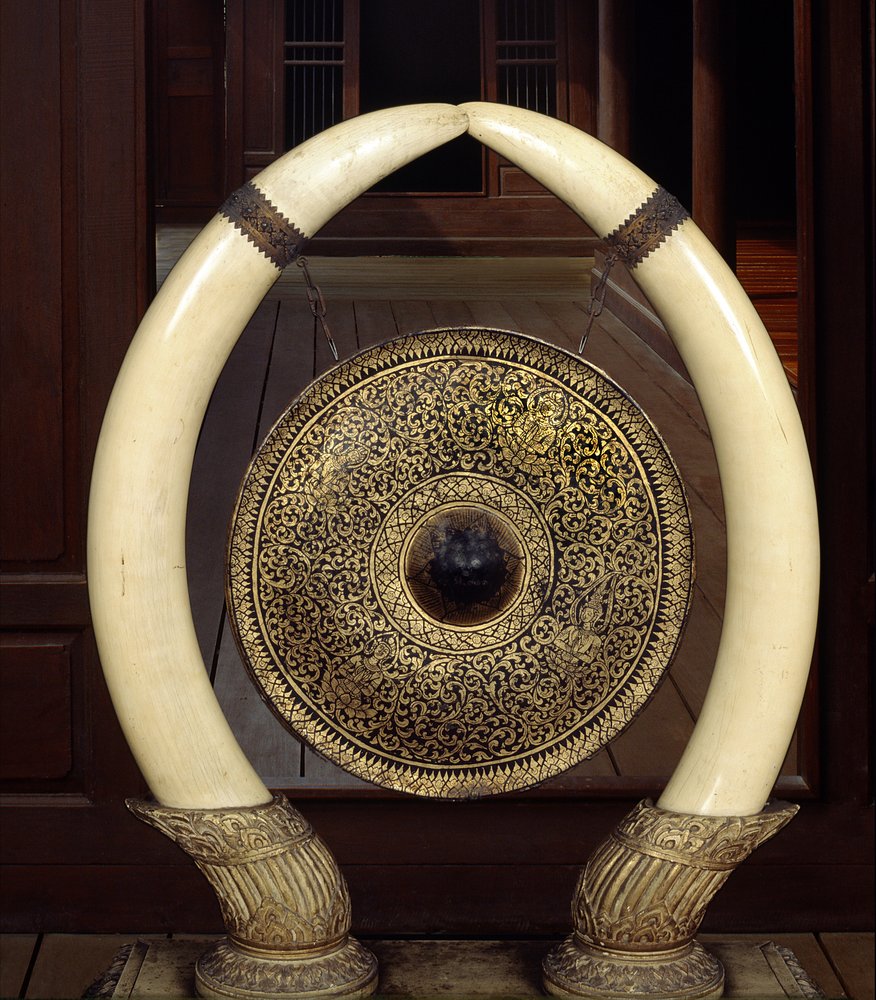 A Gong Hanging from Elephant Tusks by Thai School