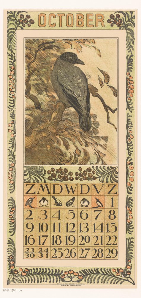 Calendar Page October with Hooded Crow by Theo van Hoytema