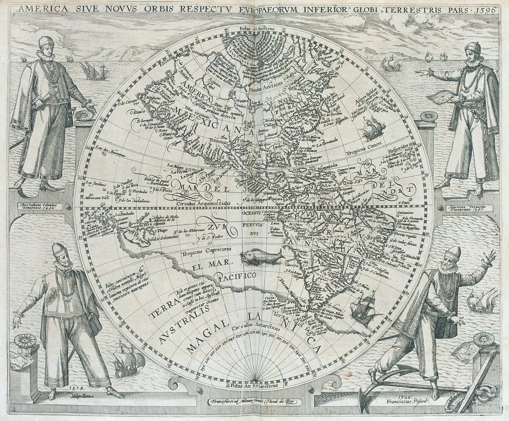 A Map of the Americas by Theodor de Bry: Fine art print
