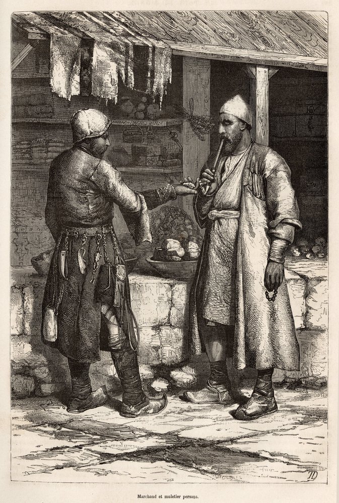 A Persian merchant and mule maker in a village of Armenia, engraving ...