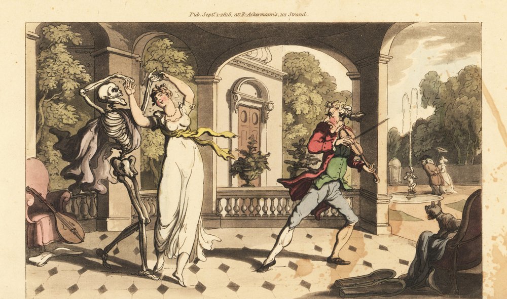 The skeleton of Death in a cape dances a final waltz with fragile ...