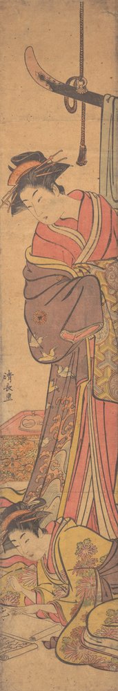 Young Woman Looking over Shoulder of Another who is Writing a Letter