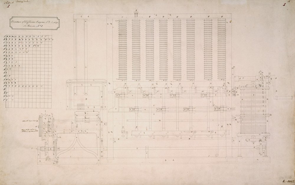 Babbage Engines, Side View Drawing of Difference Engine No 2